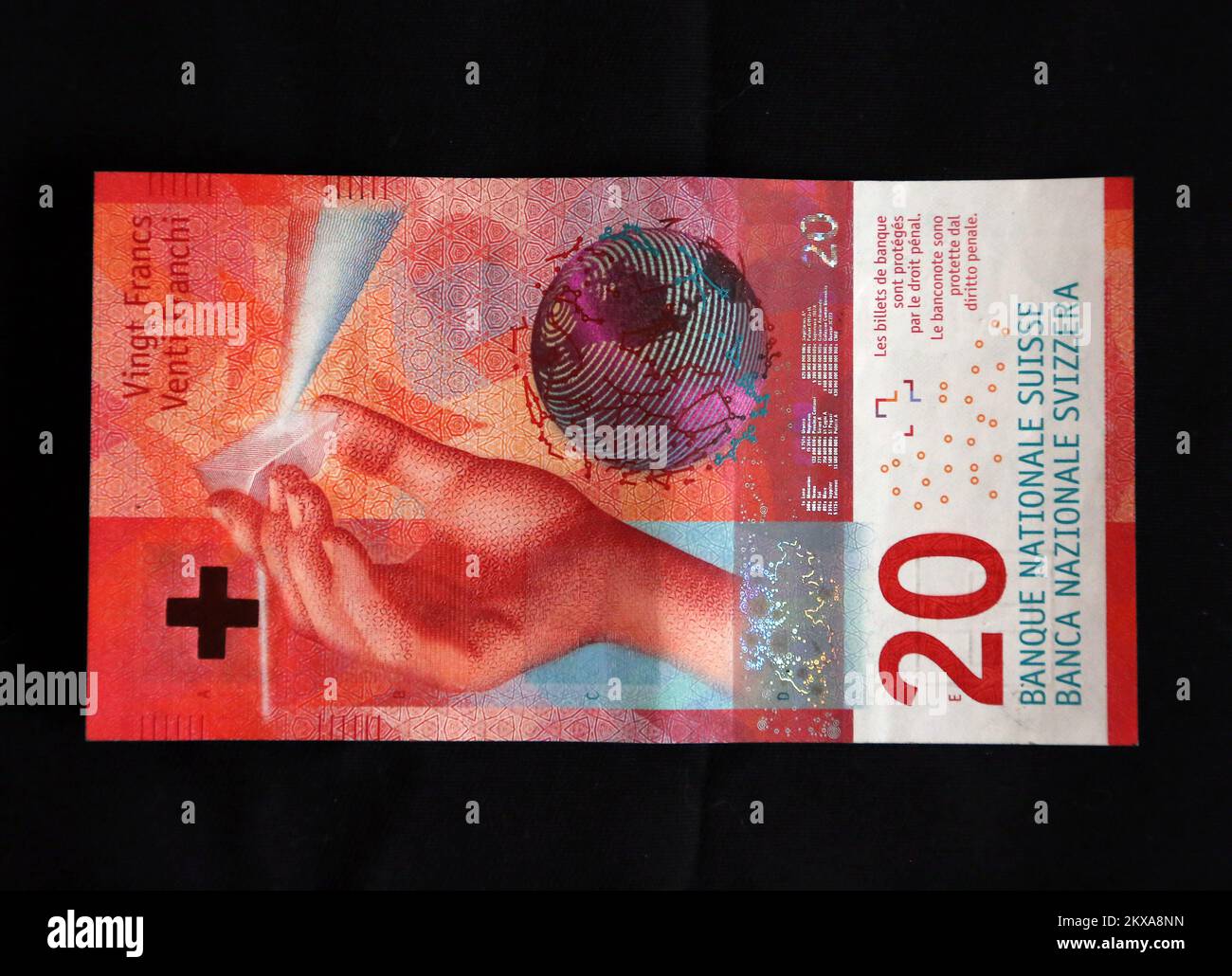 14.01.2019., Sibenik, Croatia - Swiss franc banknotes. 20-franc notes ...