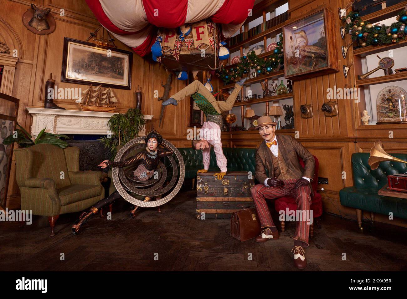 EDITORIAL USE ONLY Performers pose at Mr Fogg's Residence to mark the ...