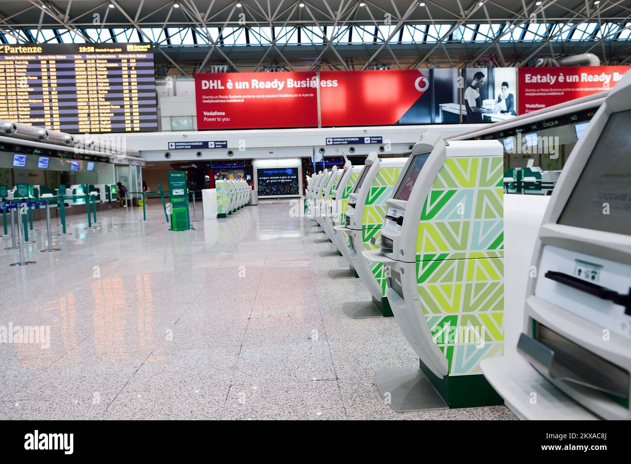 ROME, ITALY - AUGUST 04, 2015: self check-in kisosk in airport of Rome ...