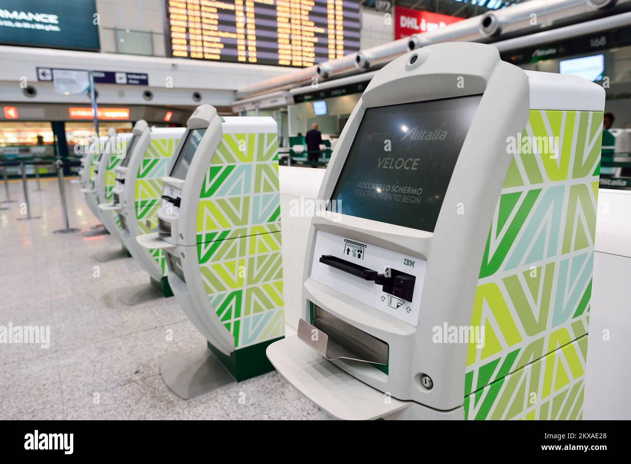 ROME, ITALY - AUGUST 04, 2015: self check-in kisosk in airport of Rome ...