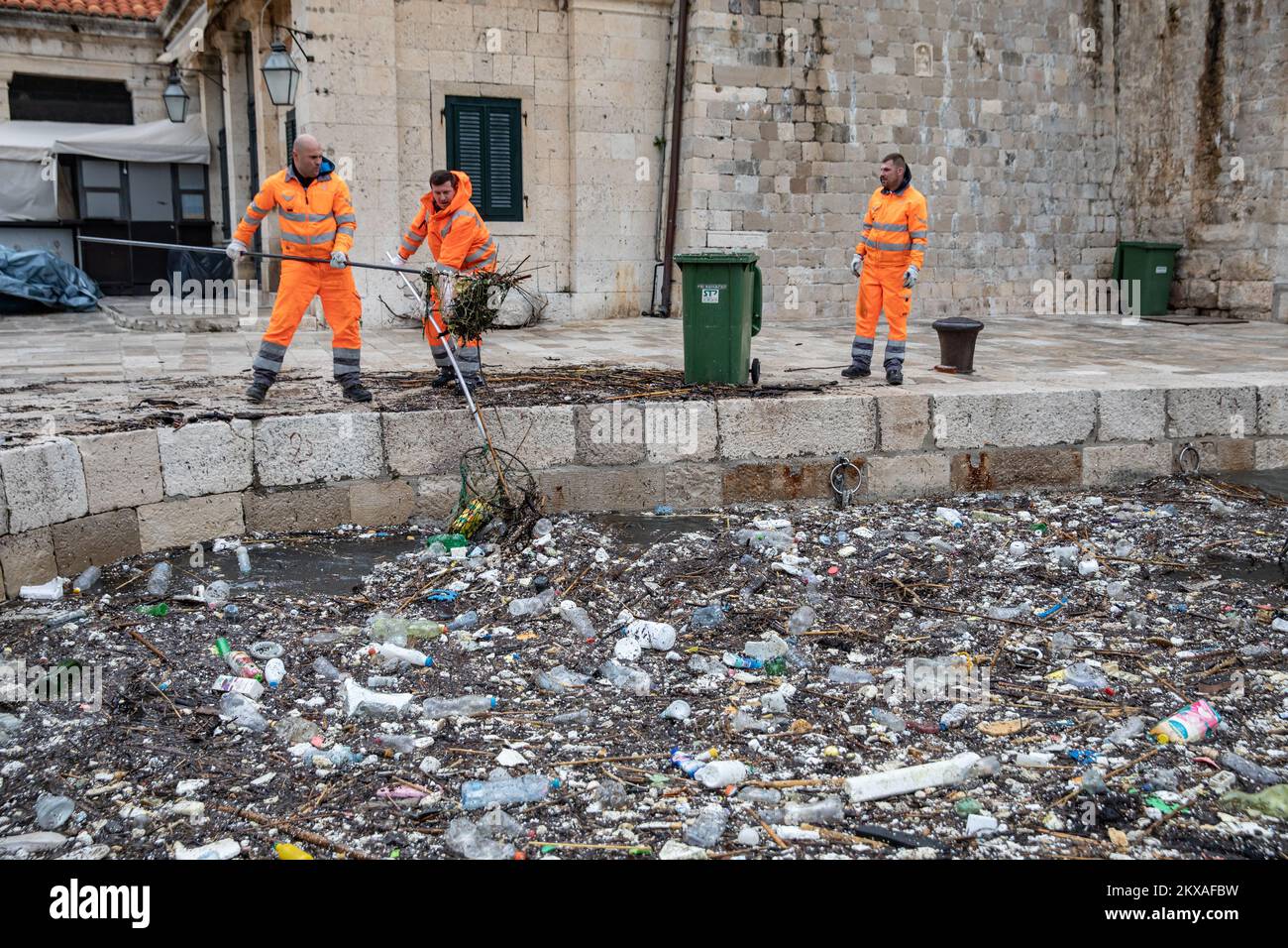 02.02.2019., Dubrovnik, Croatia - Garbage and plastic waste drifted ...