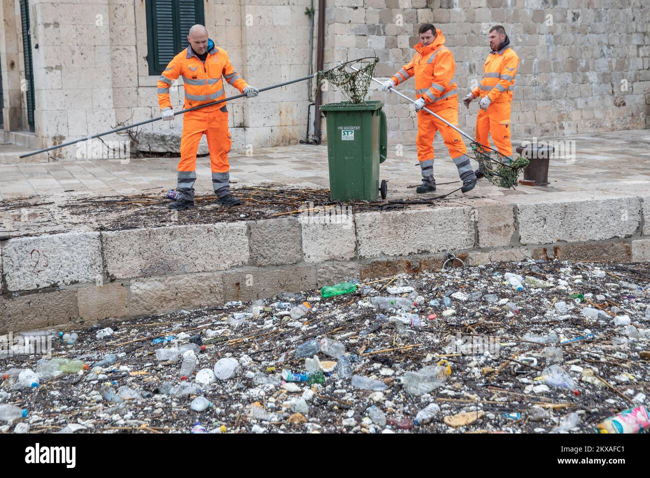 02.02.2019., Dubrovnik, Croatia - Garbage and plastic waste drifted ...