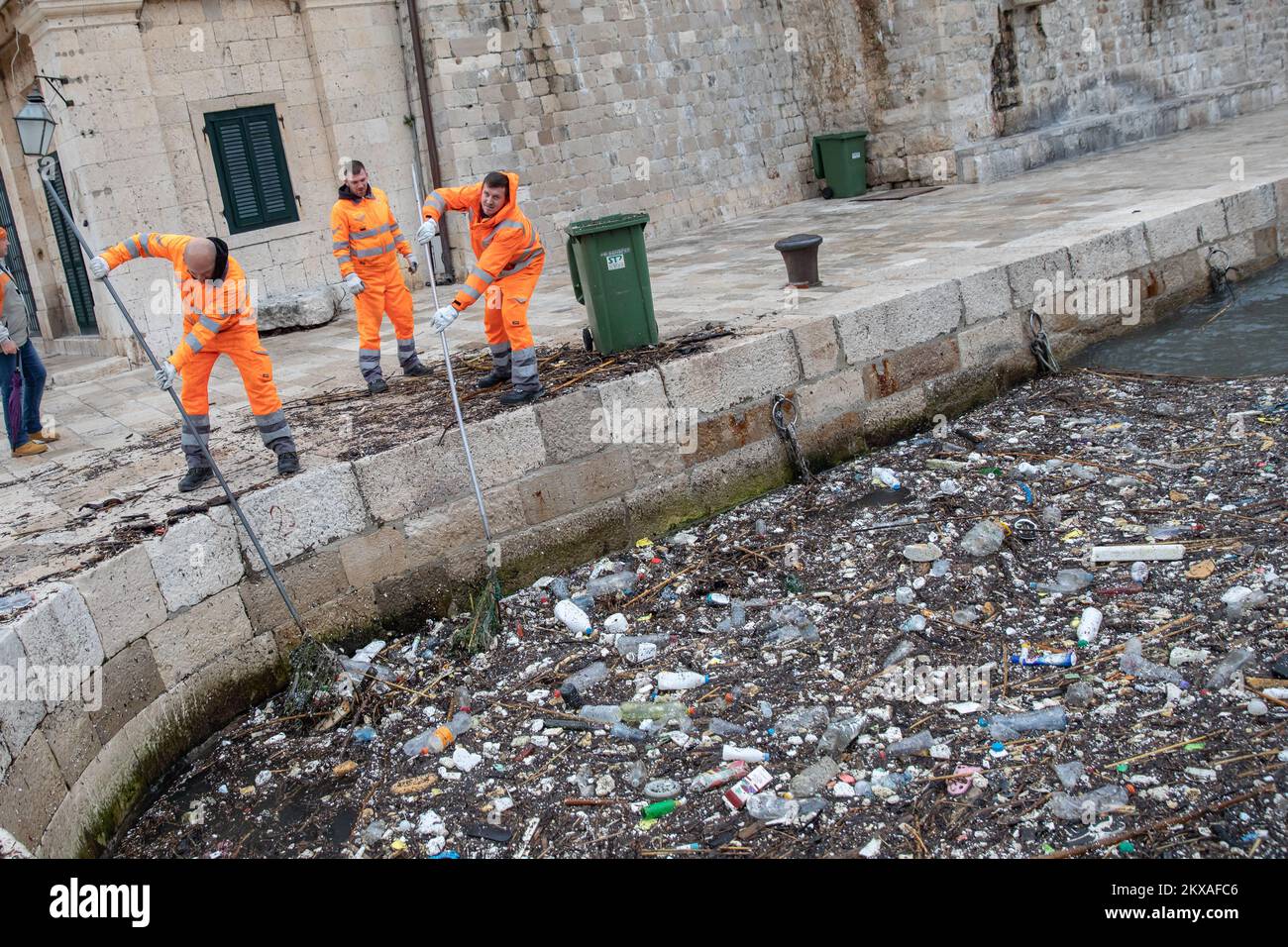02.02.2019., Dubrovnik, Croatia - Garbage and plastic waste drifted ...