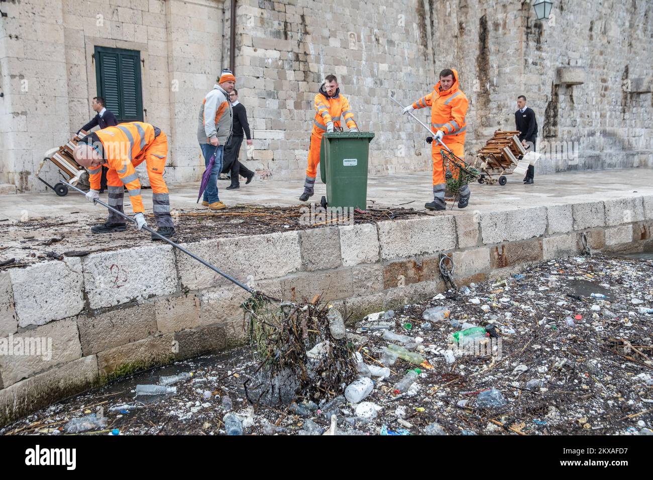 02.02.2019., Dubrovnik, Croatia - Garbage and plastic waste drifted ...