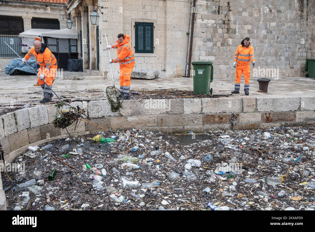 02.02.2019., Dubrovnik, Croatia - Garbage and plastic waste drifted ...