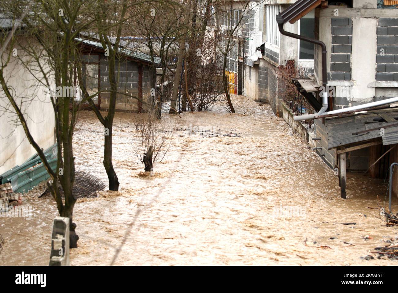 04.02.2019, Nemila, Bosnia and Herzegovina - Floodwater flows in the ...
