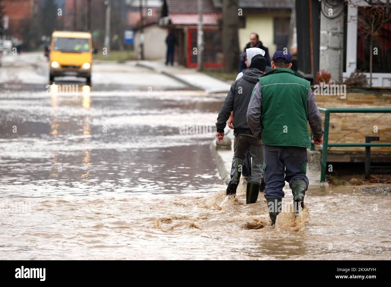 04.02.2019, Nemila, Bosnia and Herzegovina - Floodwater flows in the ...