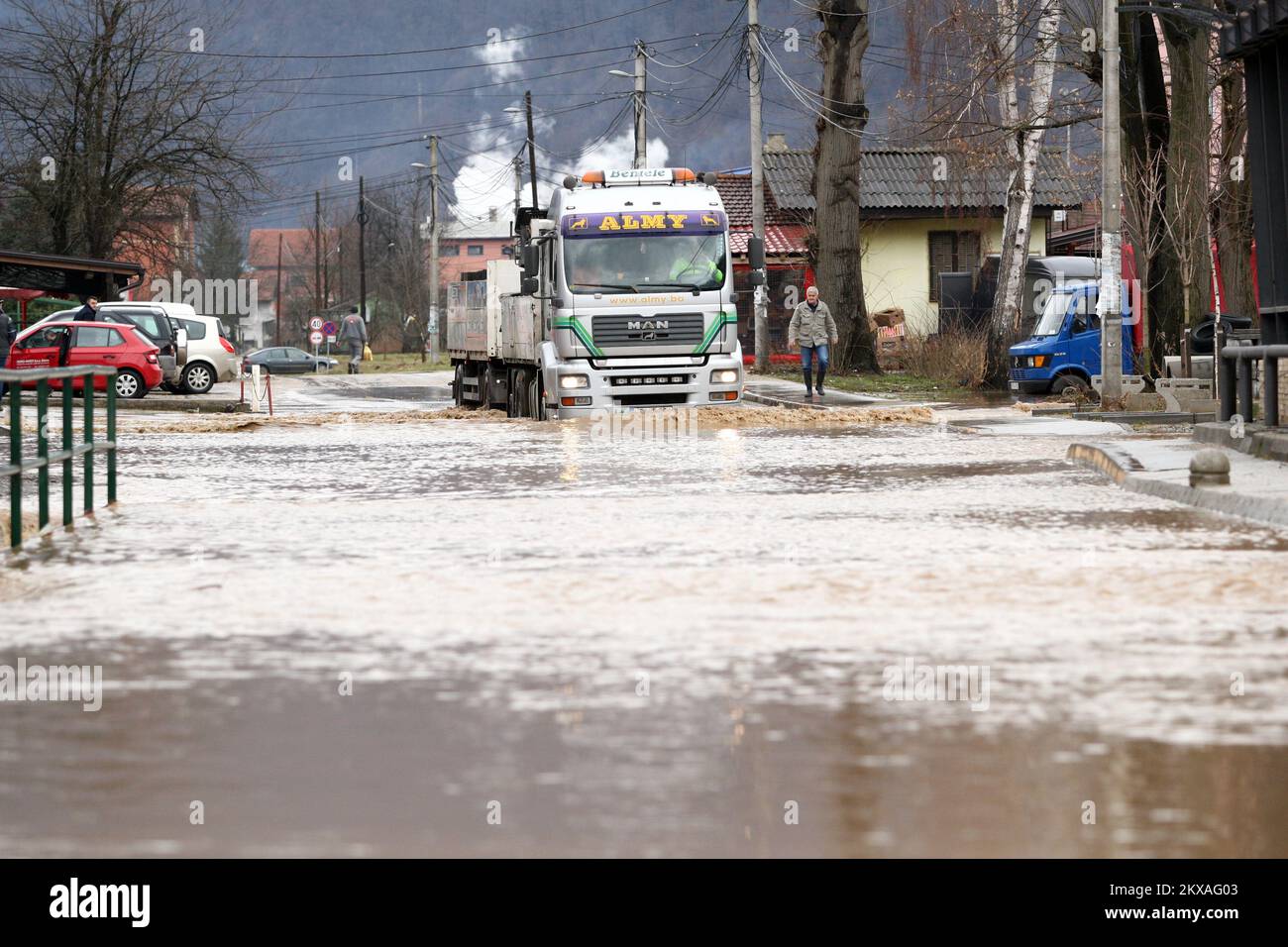 04.02.2019, Nemila, Bosnia and Herzegovina - Floodwater flows in the ...