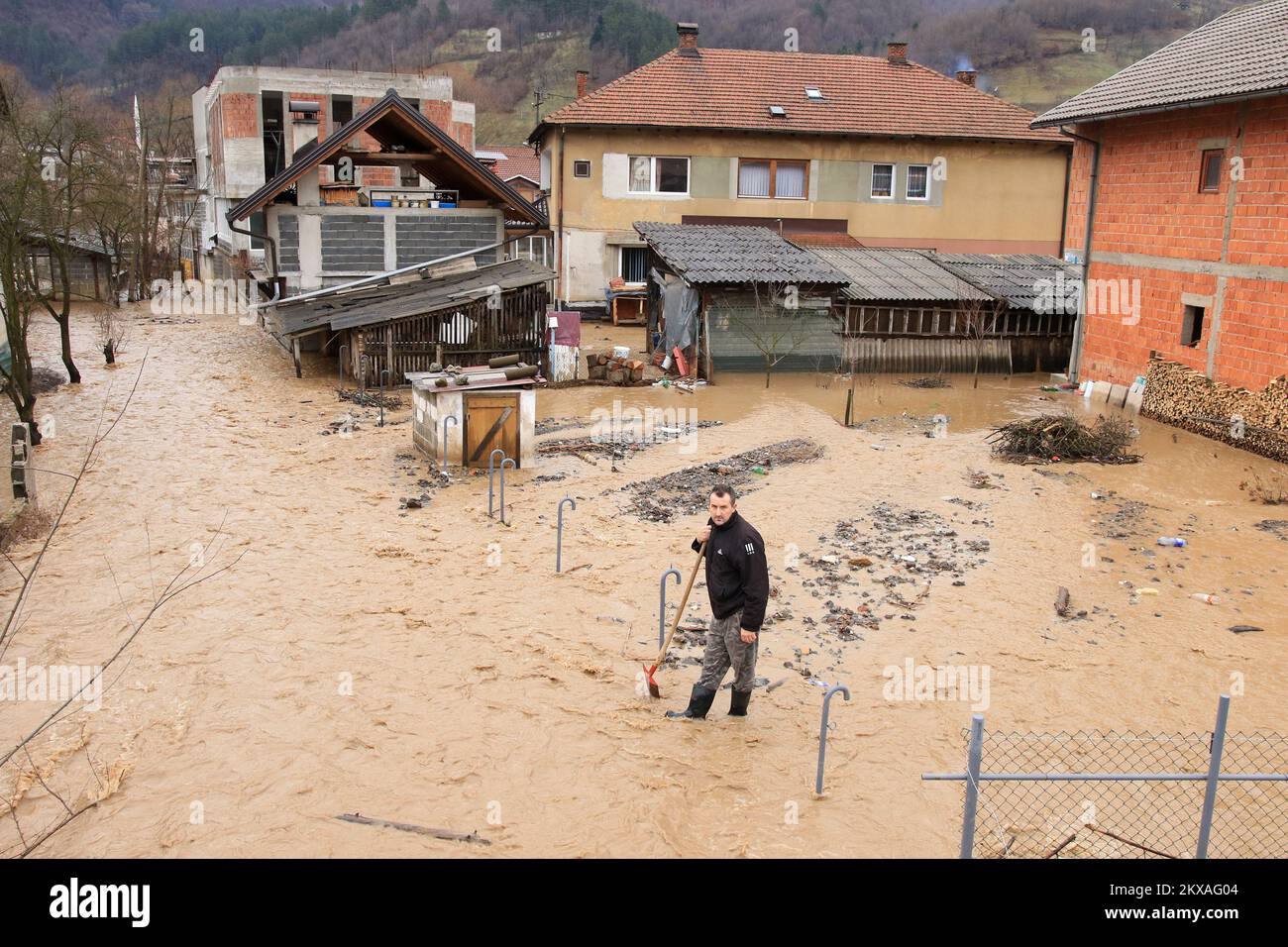 04.02.2019, Nemila, Bosnia and Herzegovina - Floodwater flows in the ...