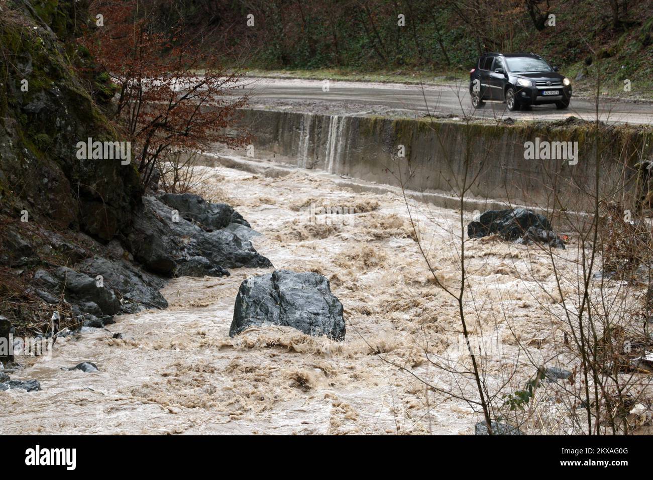 04.02.2019, Nemila, Bosnia and Herzegovina - Floodwater flows in the ...