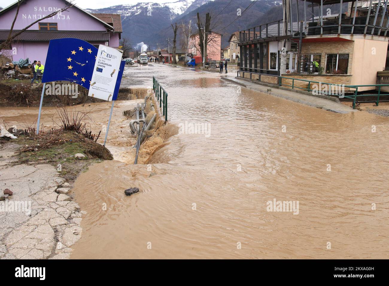 04.02.2019, Nemila, Bosnia and Herzegovina - Floodwater flows in the ...