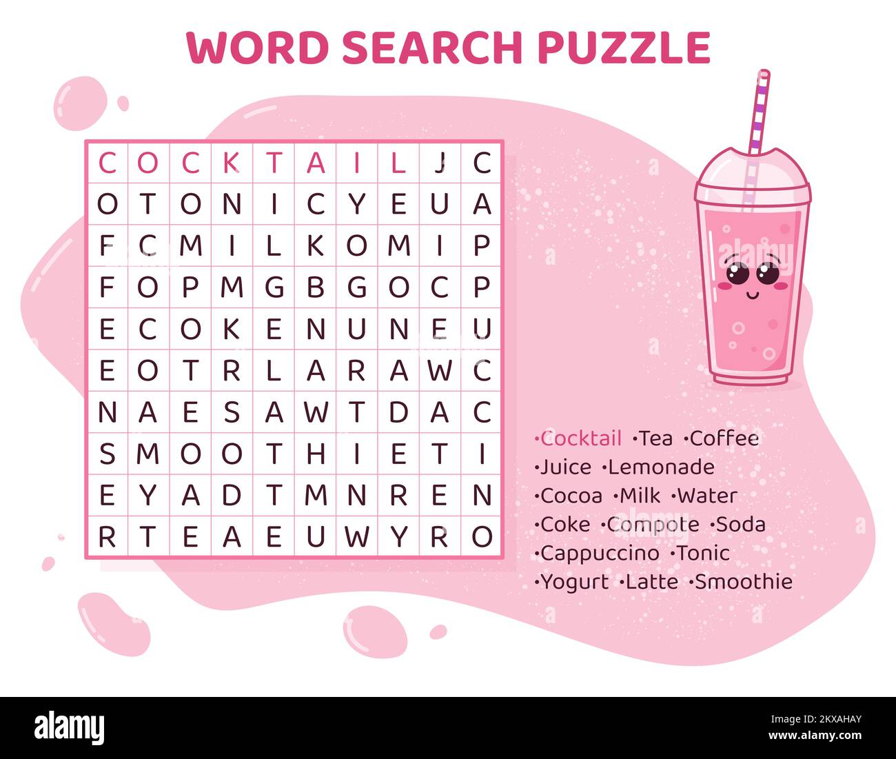 Word search puzzle for kids with various drinks Stock Vector Image ...