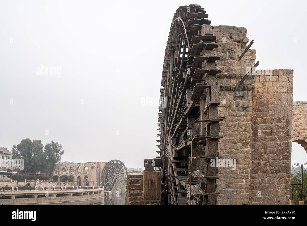 Giant wooden waterwheels aka Norias, on the Orontes River, Hama, Syria ...