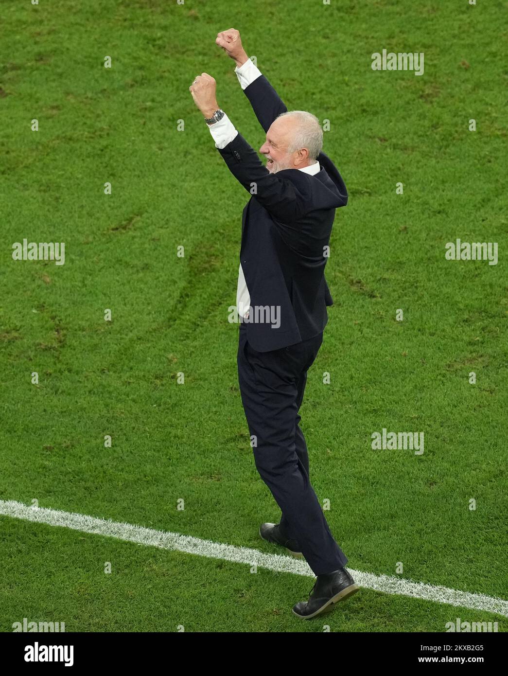 Australia manager Graham Arnold celebrates after the FIFA World Cup ...
