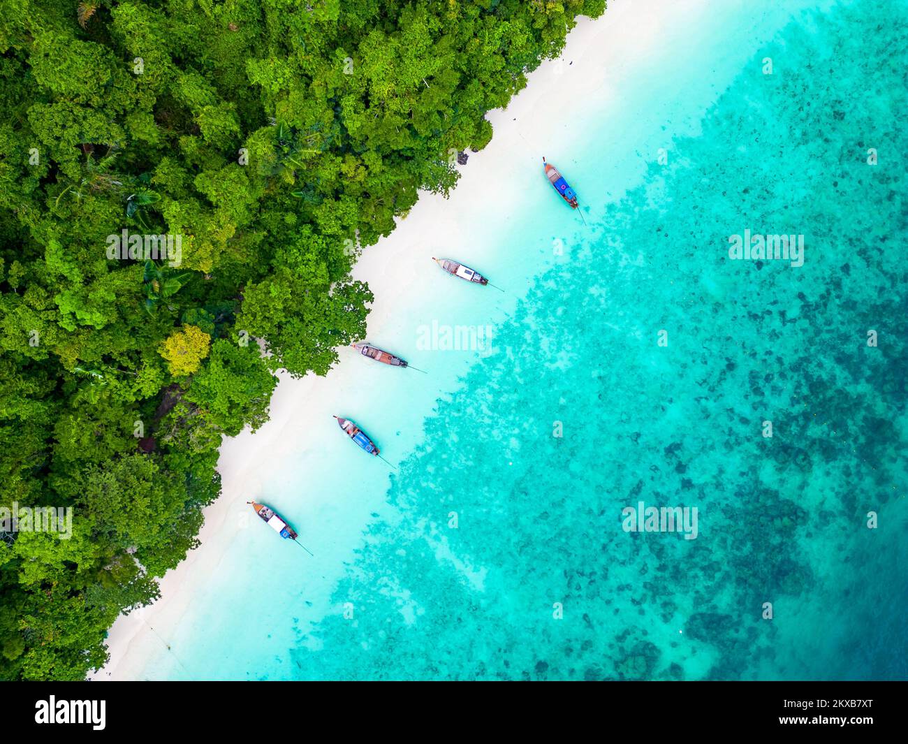 Aerial drone view of famous Monkey Beach at Ko Phi Phi island, Thailand ...