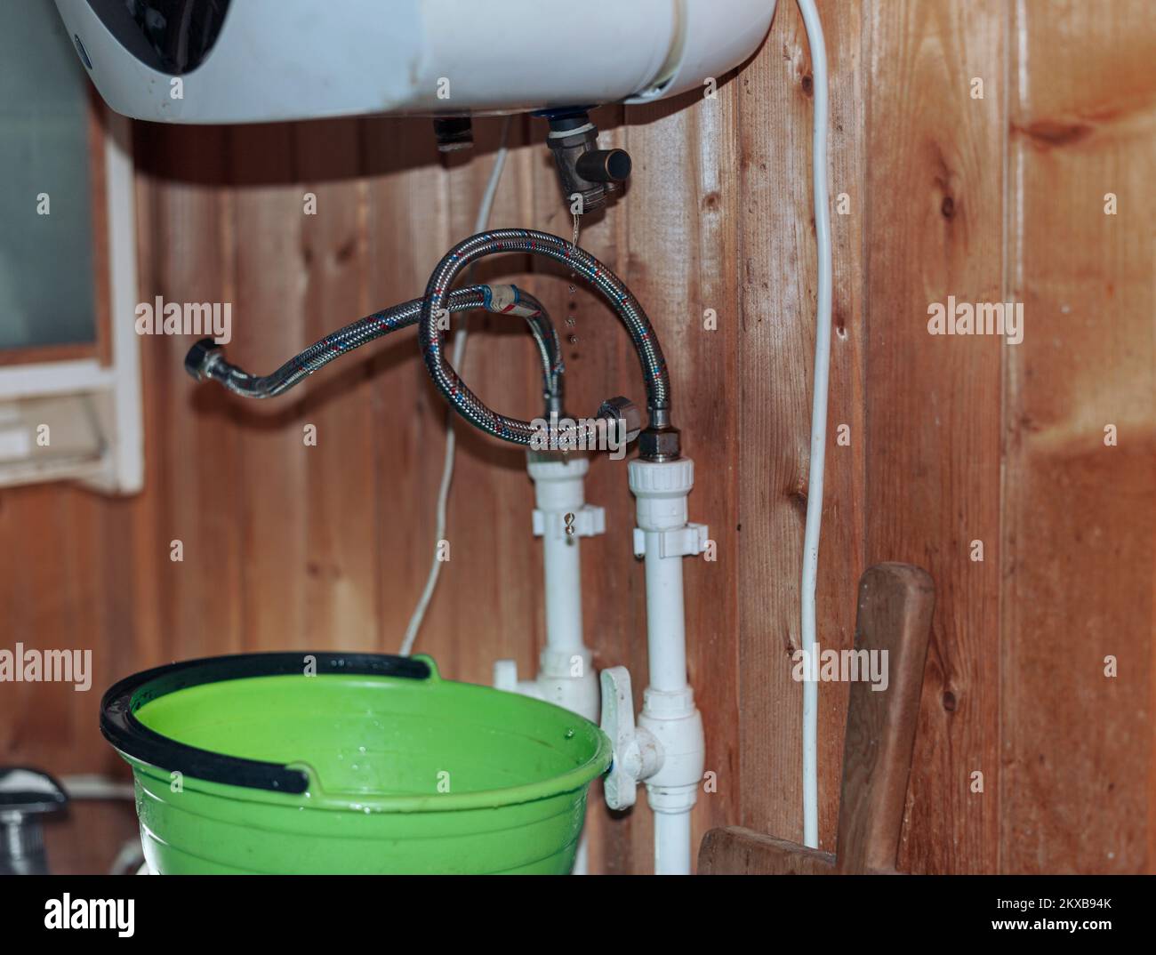 closup of a damaged leaking water boiler, mounted indoor Stock Photo ...