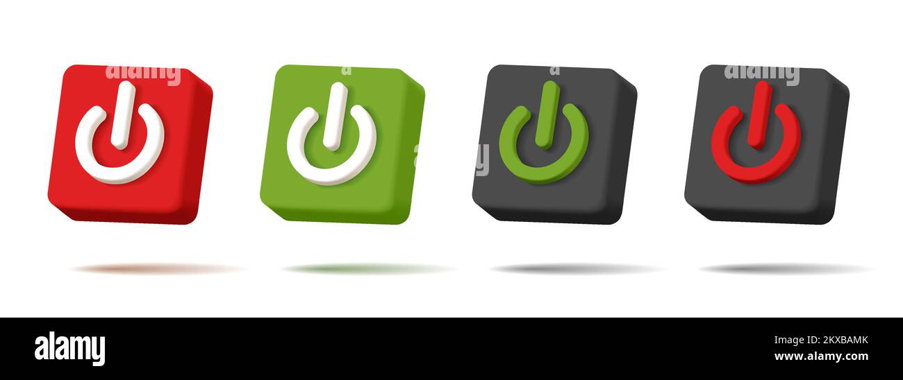 web icon push-button power, square shape with symbol in different ...