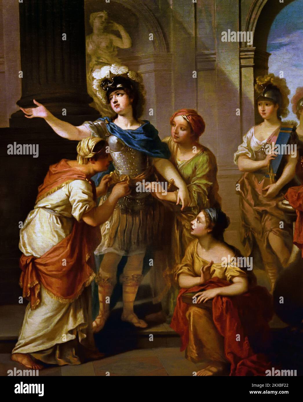 Penthesilea, queen of the Amazons, arming herself, in the, temple of ...