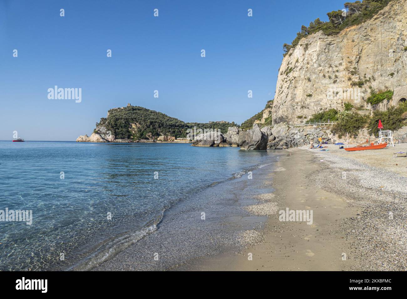 The beautiful beach of Malpasso in Varigotti with trasparent and ...