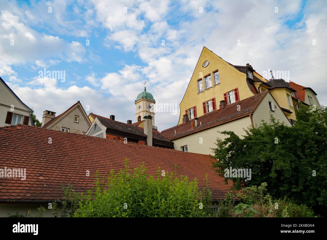 a scenic view of the ancient Bavarian Regensburg city with its ...