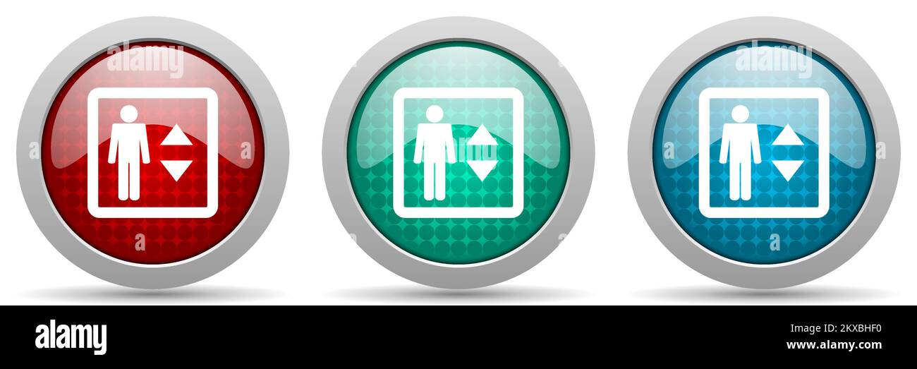 Elevator, lift vector icon set, glossy web buttons collection Stock ...