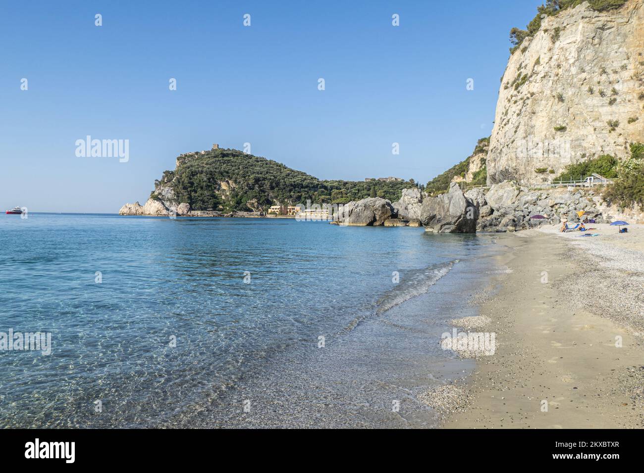 The beautiful beach of Malpasso in Varigotti with trasparent and ...