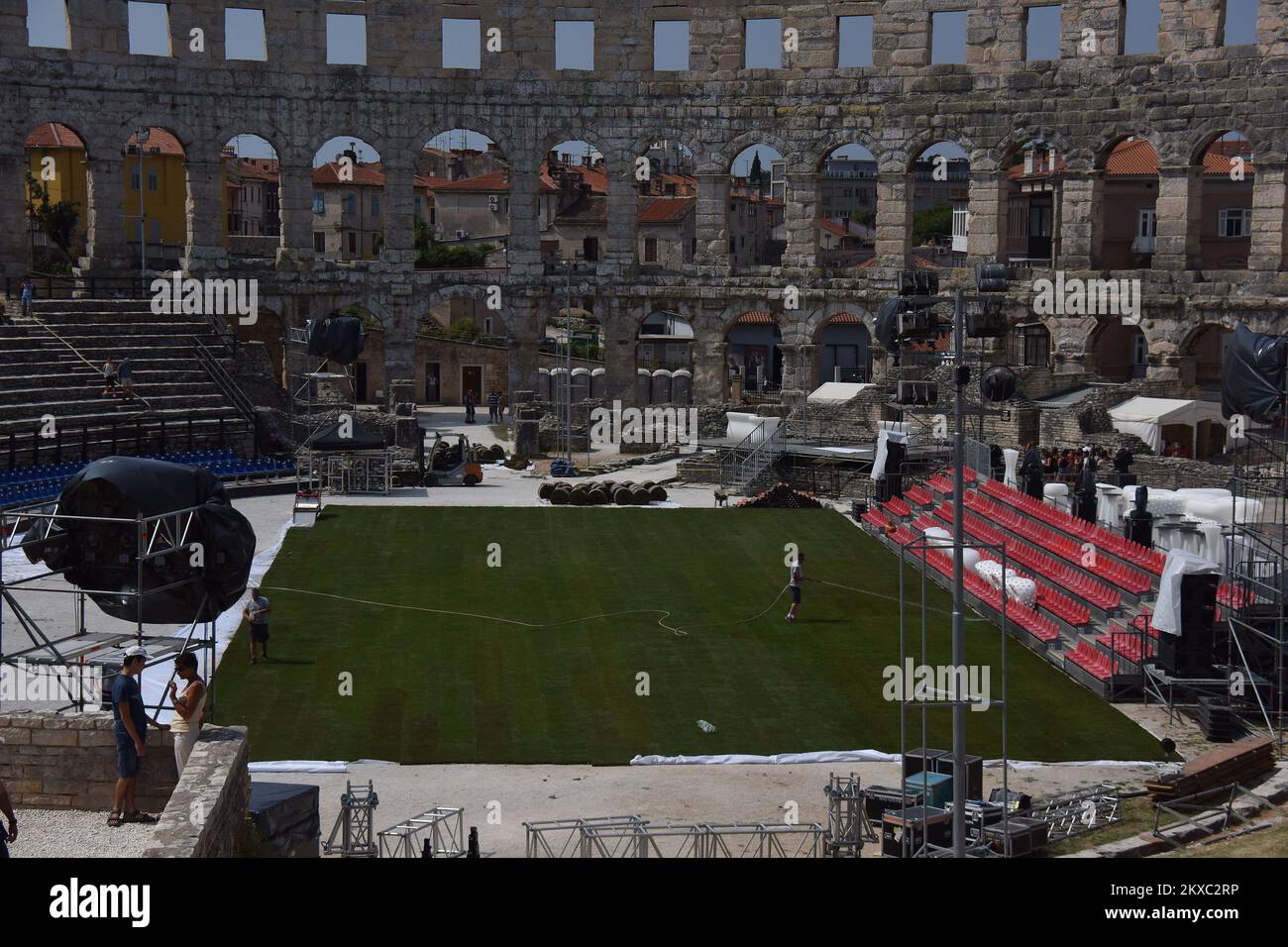07.07.2019., Pula, Croatia - Last preparations in the Roman ...