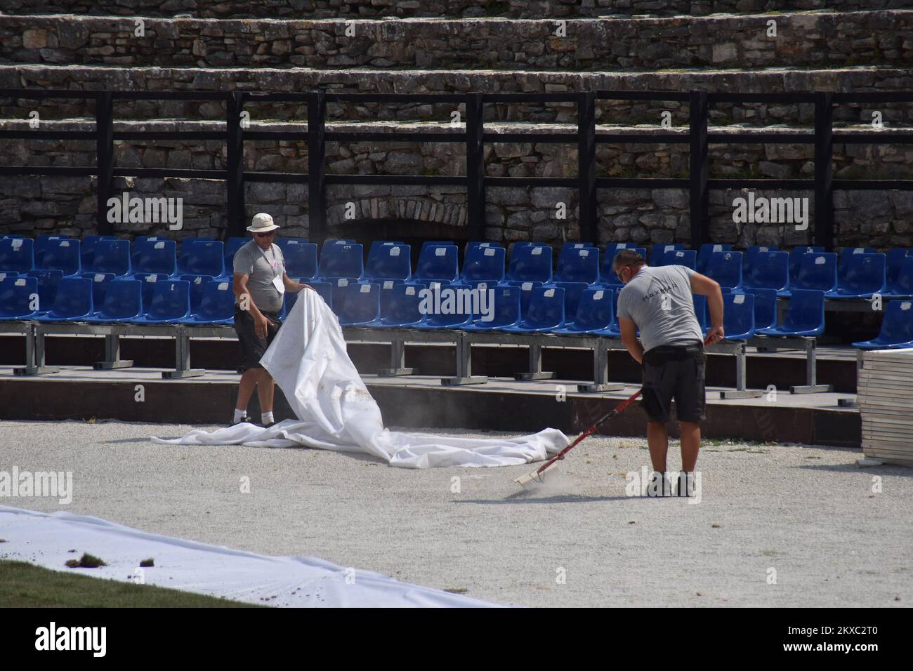 07.07.2019., Pula, Croatia - Last preparations in the Roman ...