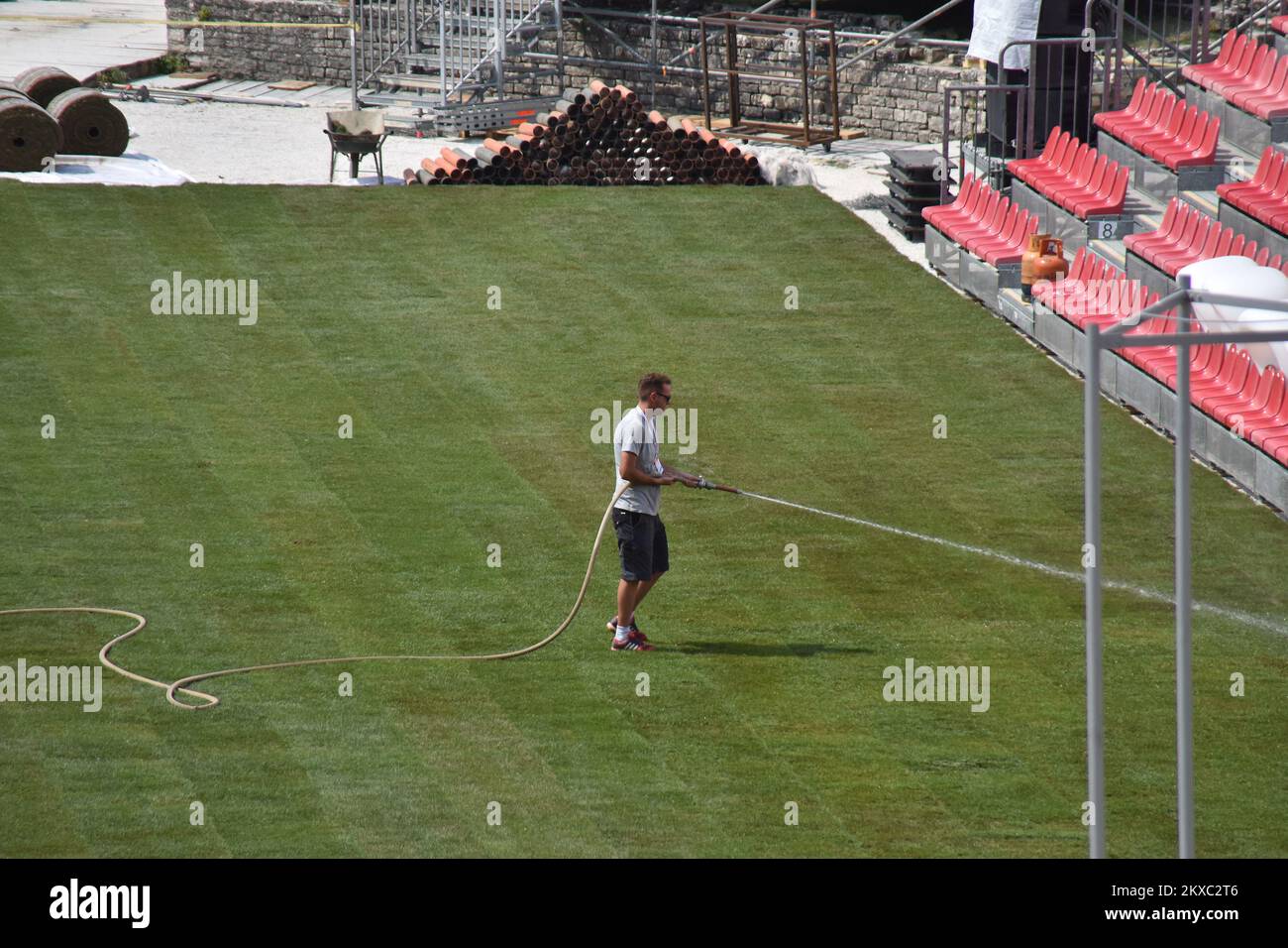 07.07.2019., Pula, Croatia - Last preparations in the Roman ...