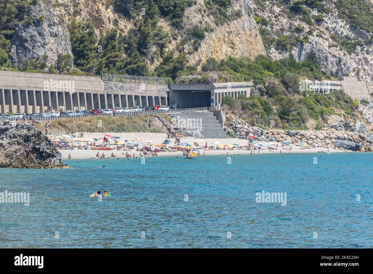 The beautiful beach of Malpasso in Varigotti with trasparent and ...