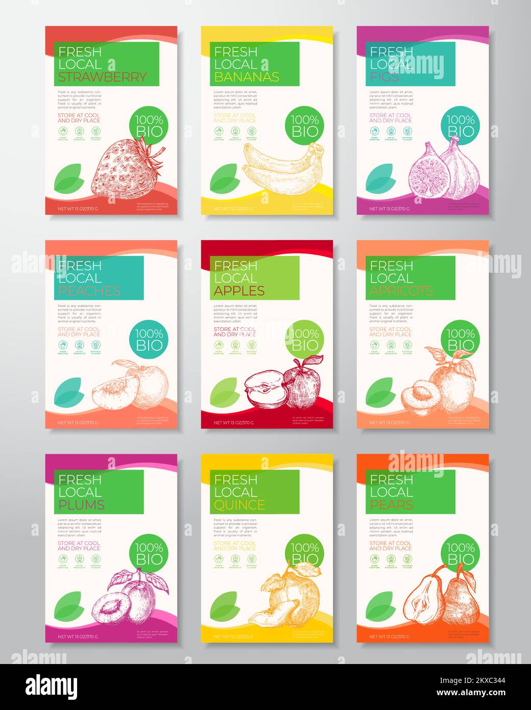Fresh Local Fruits and Berries Label Templates Collection. Abstract ...