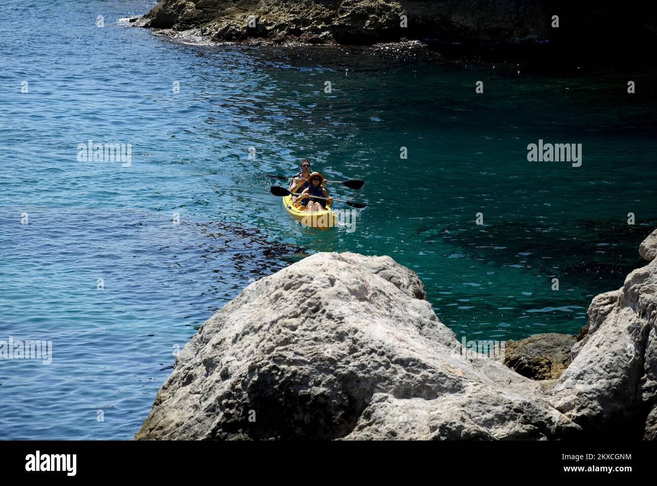 02.08.2019., Dubrovnik - Tourists on kayak tour. Photo: Marko Lukunic ...