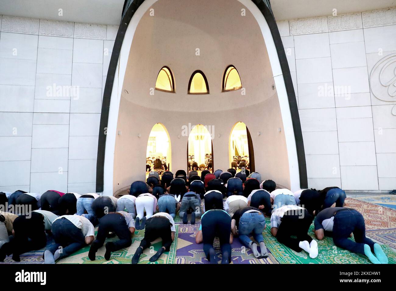 11.08.2019., Zagreb, Croatia - Muslims pray at a mosque during the Eid ...