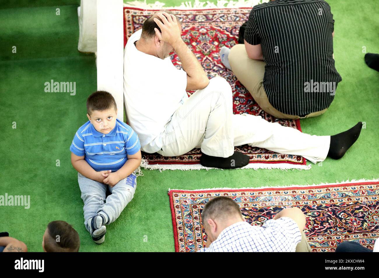 11.08.2019., Zagreb, Croatia - Muslims pray at a mosque during the Eid ...