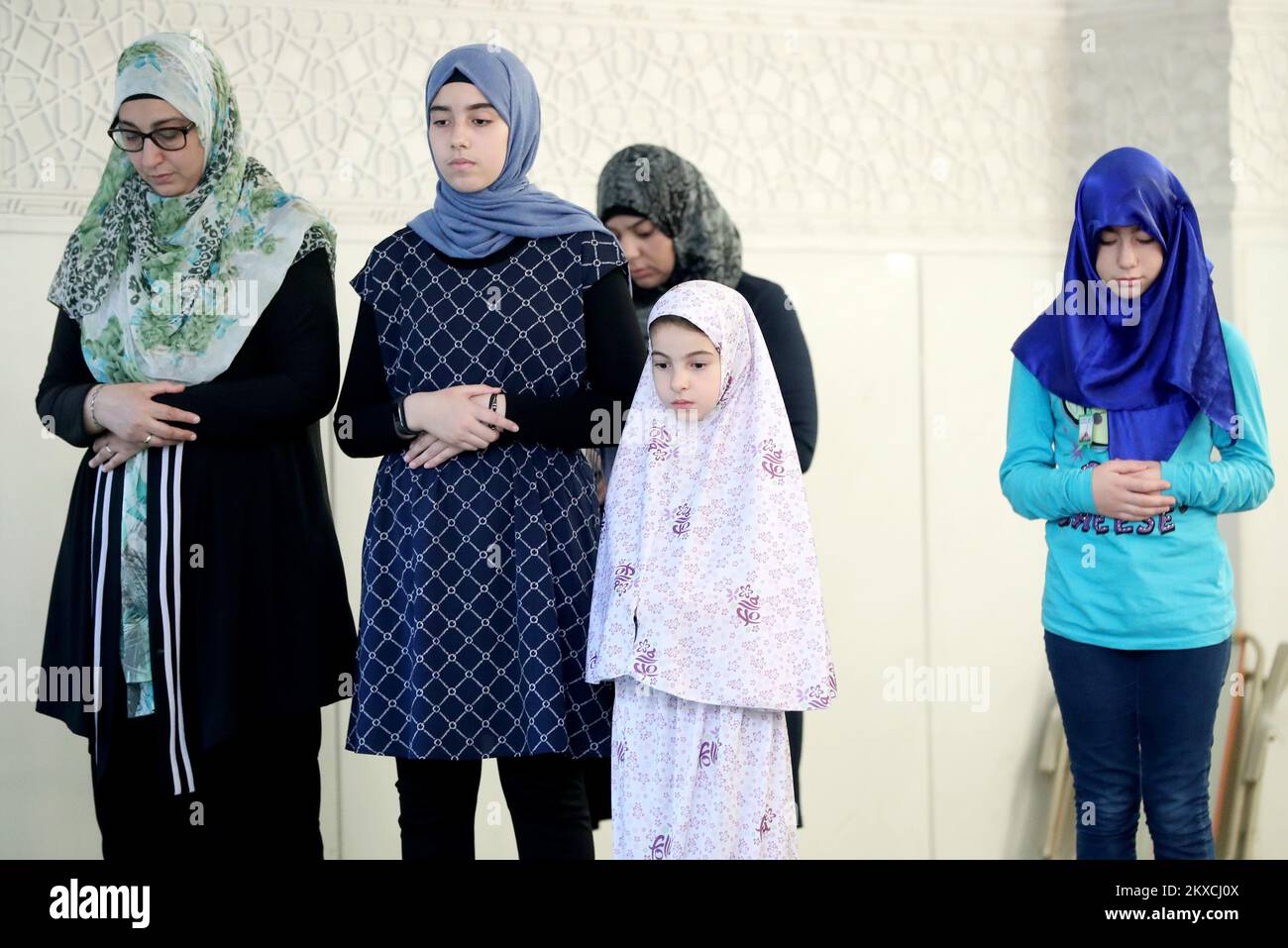 11.08.2019., Zagreb, Croatia - Muslims pray at a mosque during the Eid ...