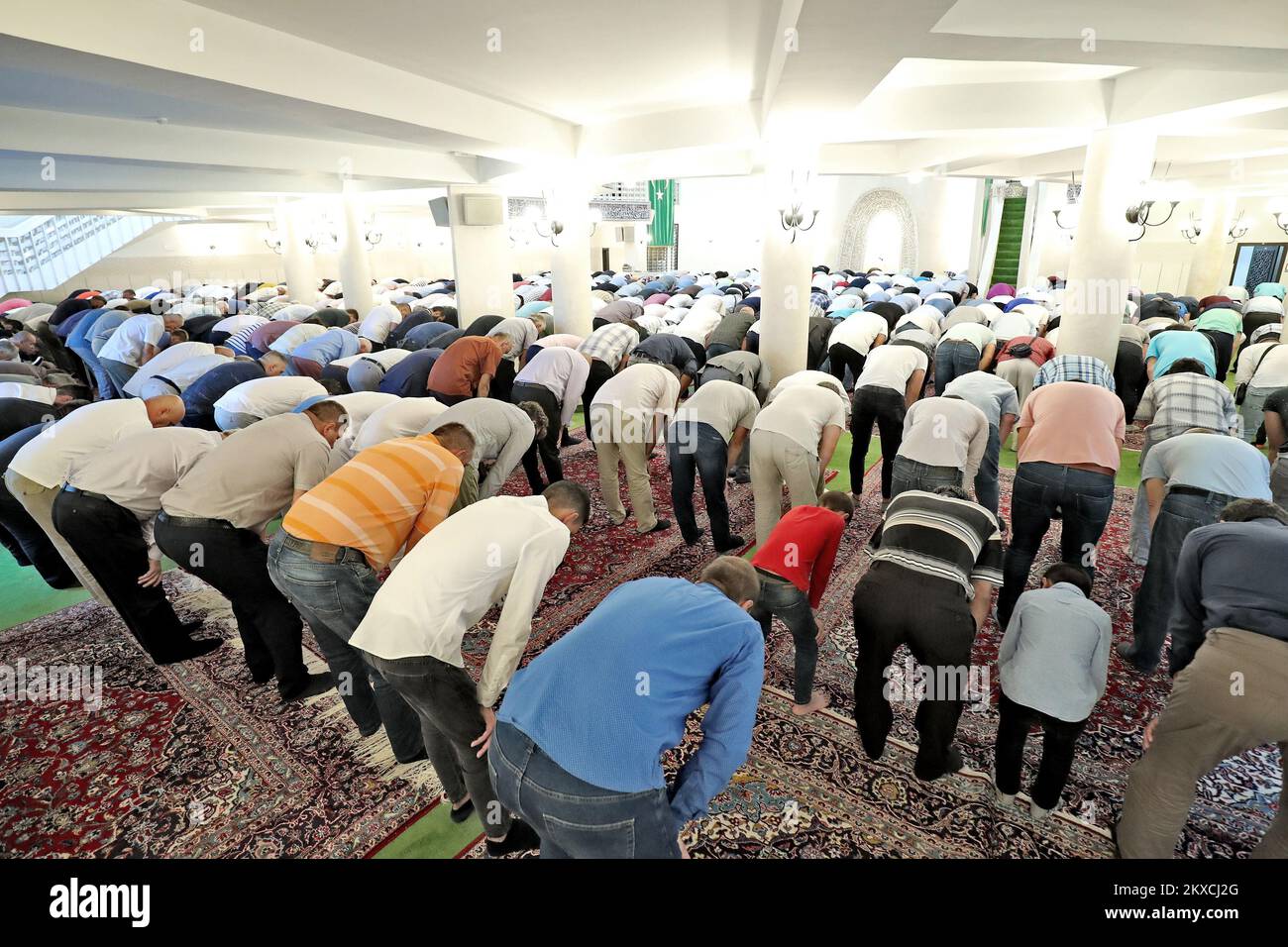 11.08.2019., Zagreb, Croatia - Muslims pray at a mosque during the Eid ...