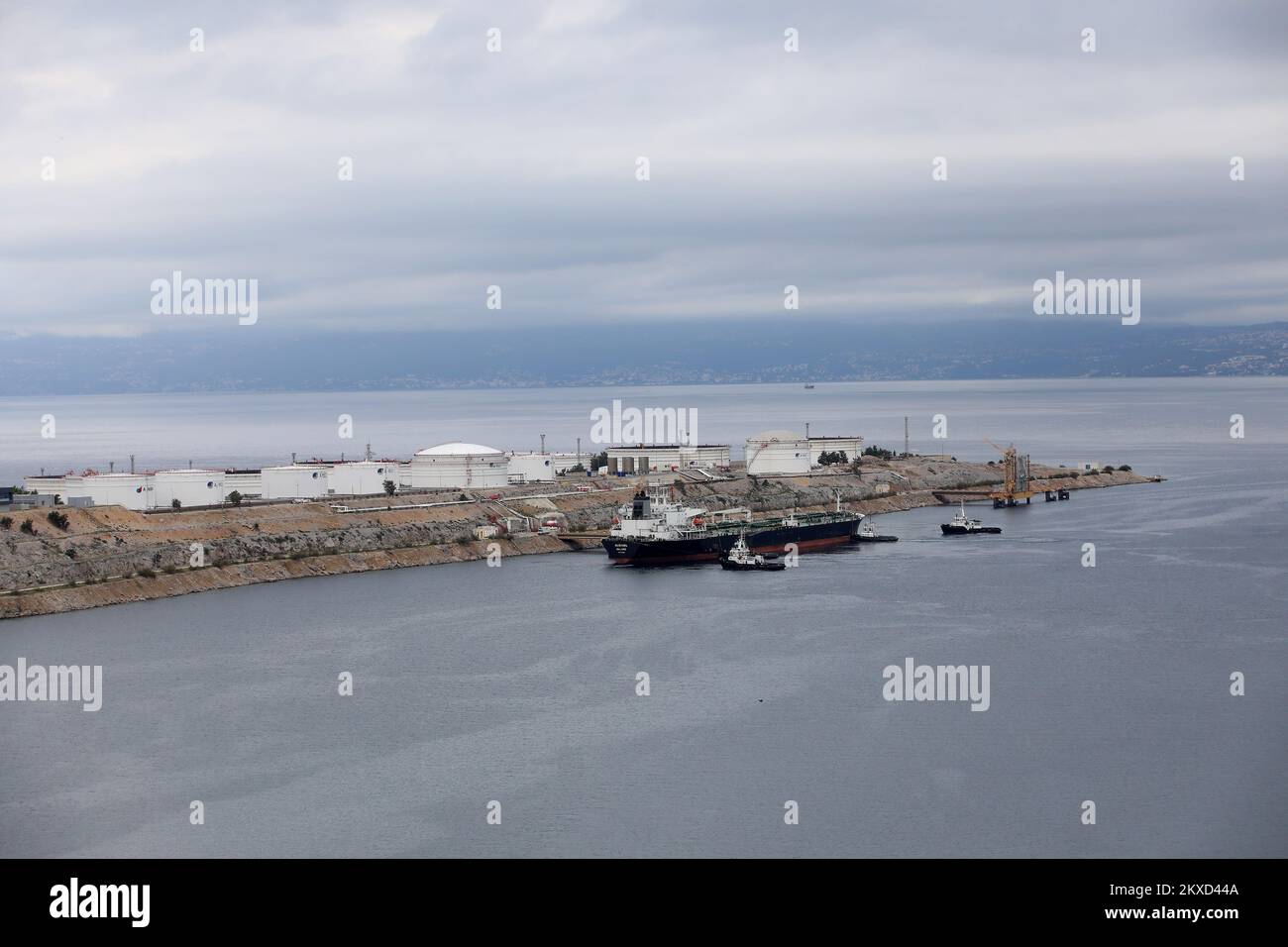 28.09.2019., Croatia, Omisalj- Departure of Albanel tanker at Janaf berths in the port of Omis ...