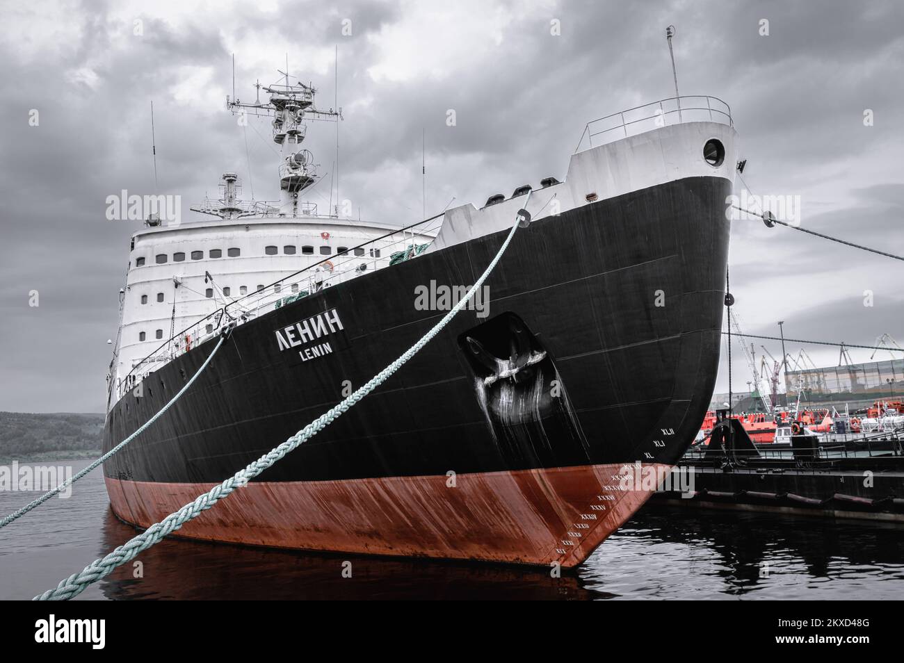 Moody image of the Lenin ship in the fog. Murmansk, Russia Stock Photo ...