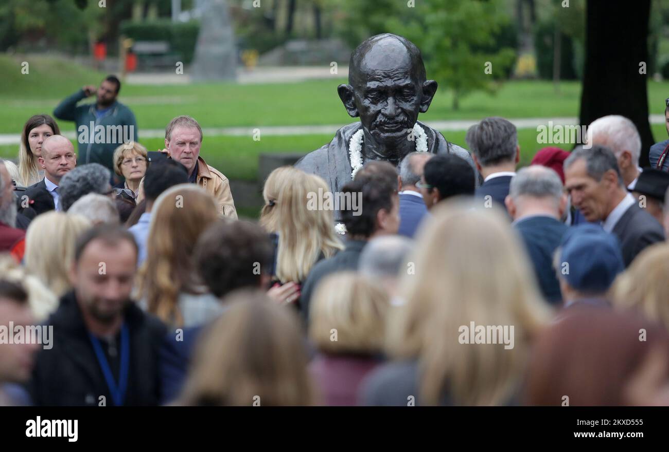 02.10.2019., Zagreb, Croatia - Mahatma Gandhi bust revealed by the ...