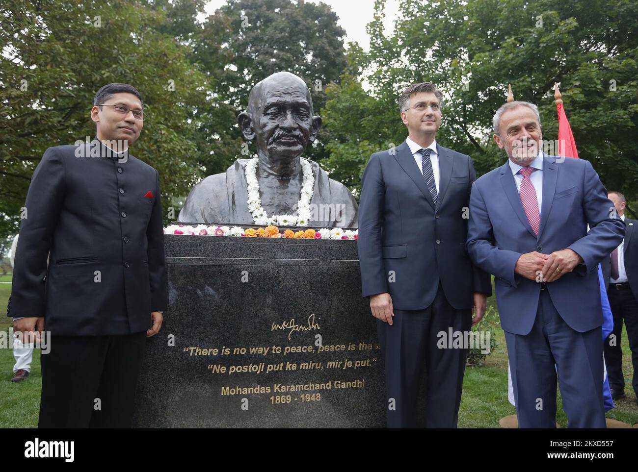 02.10.2019., Zagreb, Croatia - Mahatma Gandhi bust revealed by the ...
