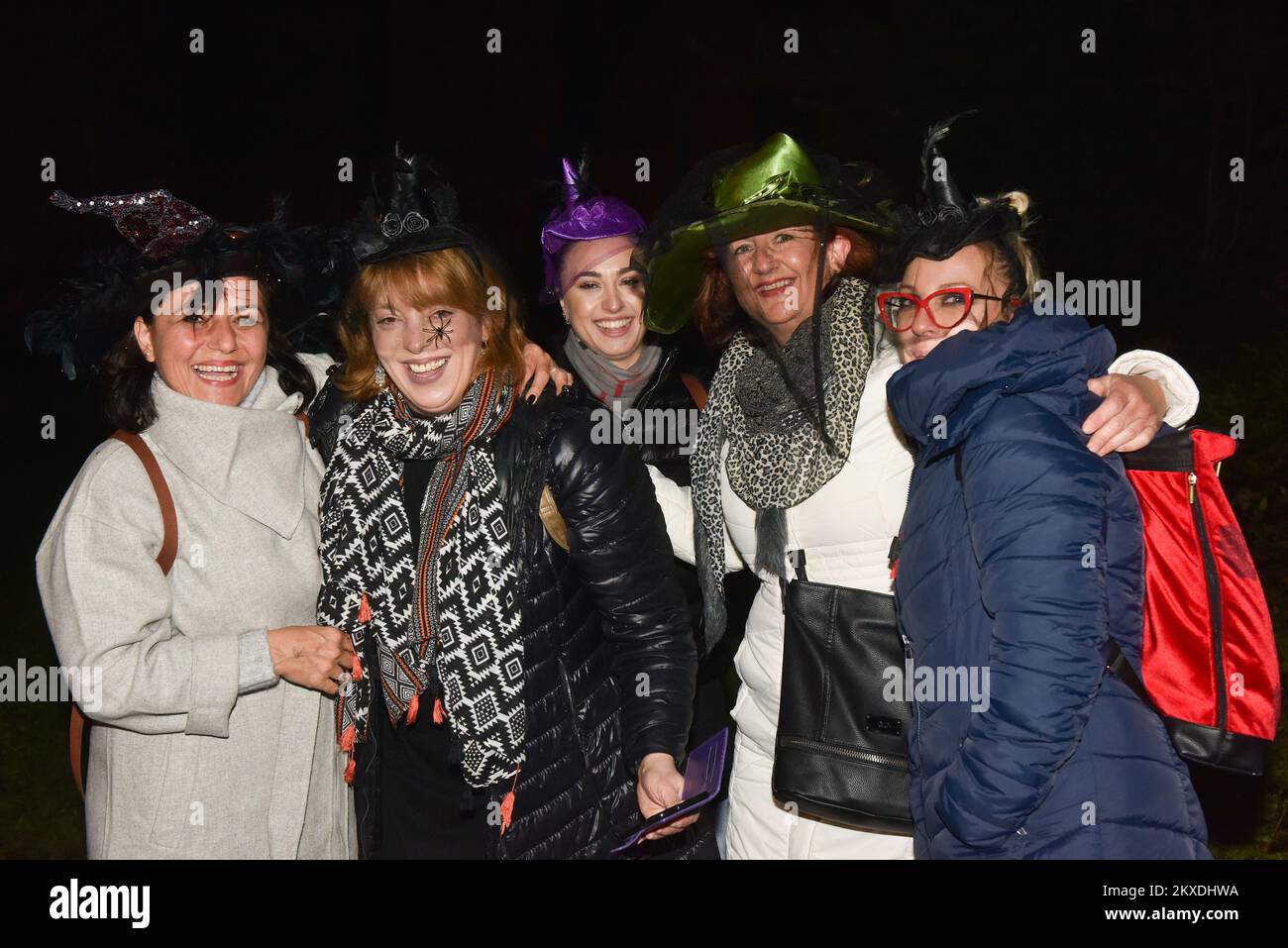 31.10.2019., Zagreb, Croatia - People dressed in witches in night tour ...