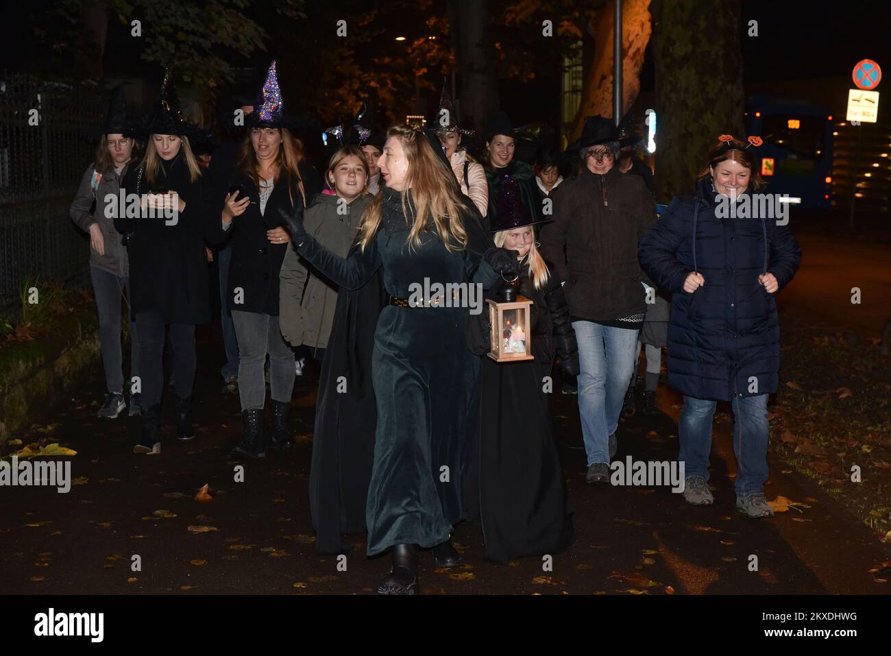 31.10.2019., Zagreb, Croatia - People dressed in witches in night tour ...