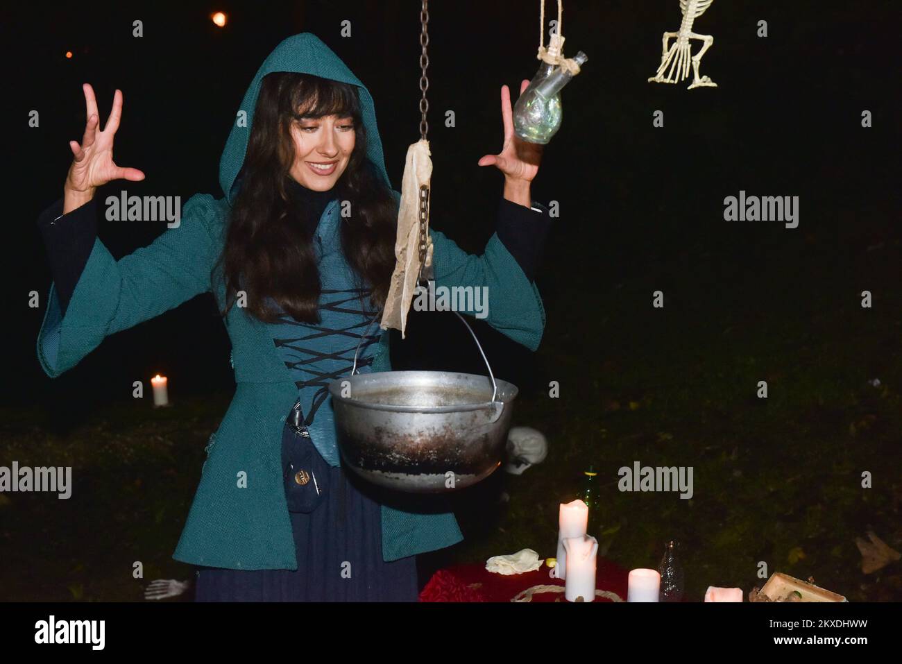 31.10.2019., Zagreb, Croatia - People dressed in witches in night tour ...