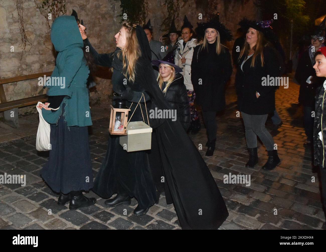 31.10.2019., Zagreb, Croatia - People dressed in witches in night tour ...