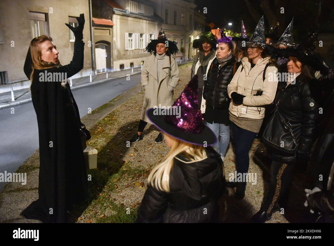 31.10.2019., Zagreb, Croatia - People dressed in witches in night tour ...