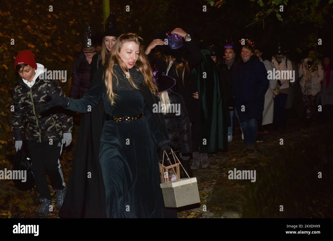 31.10.2019., Zagreb, Croatia - People dressed in witches in night tour ...