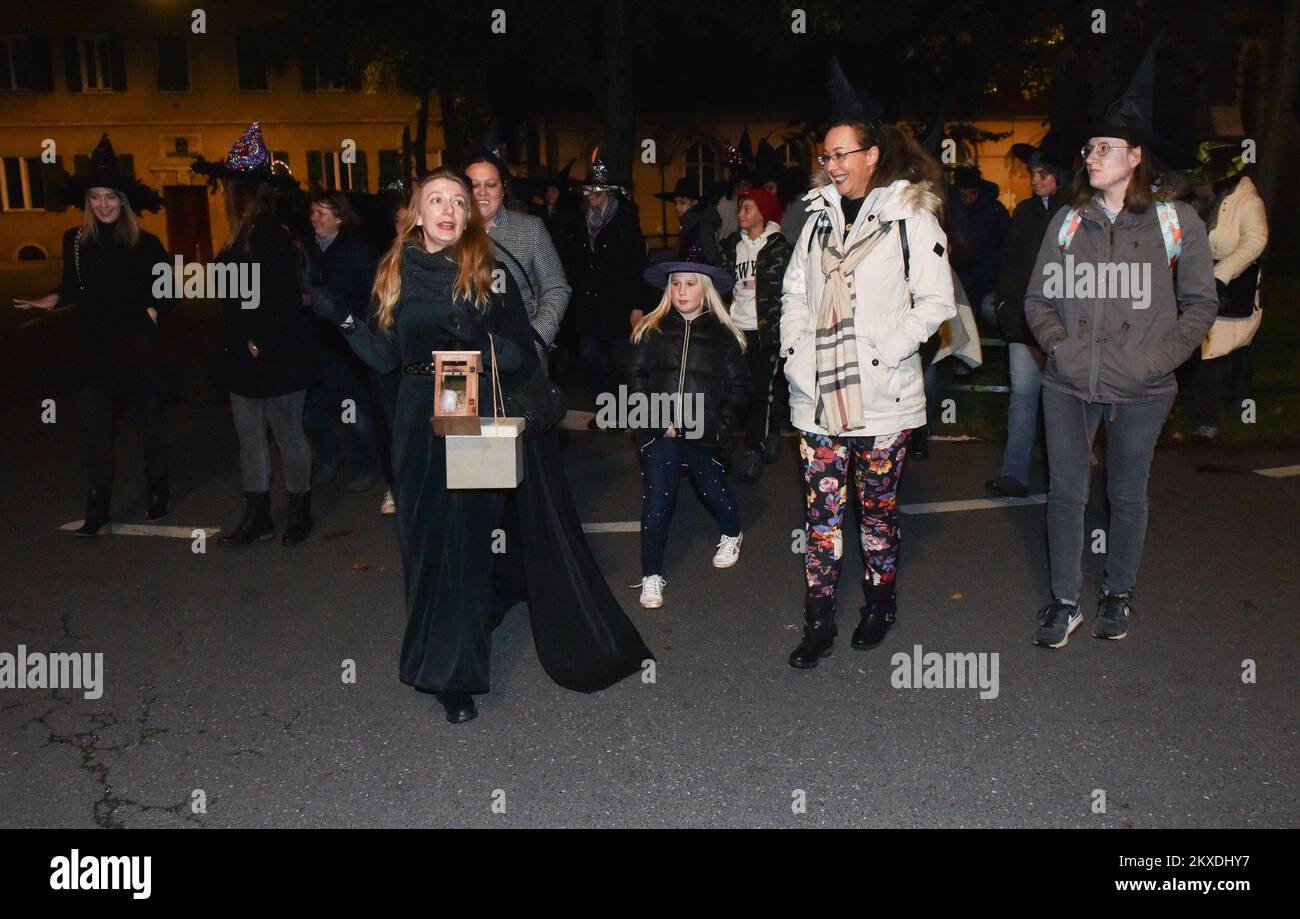 31.10.2019., Zagreb, Croatia - People dressed in witches in night tour ...