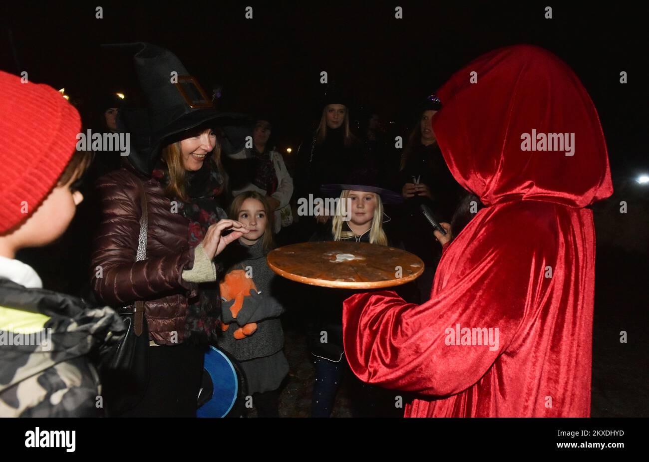 31.10.2019., Zagreb, Croatia - People dressed in witches in night tour ...