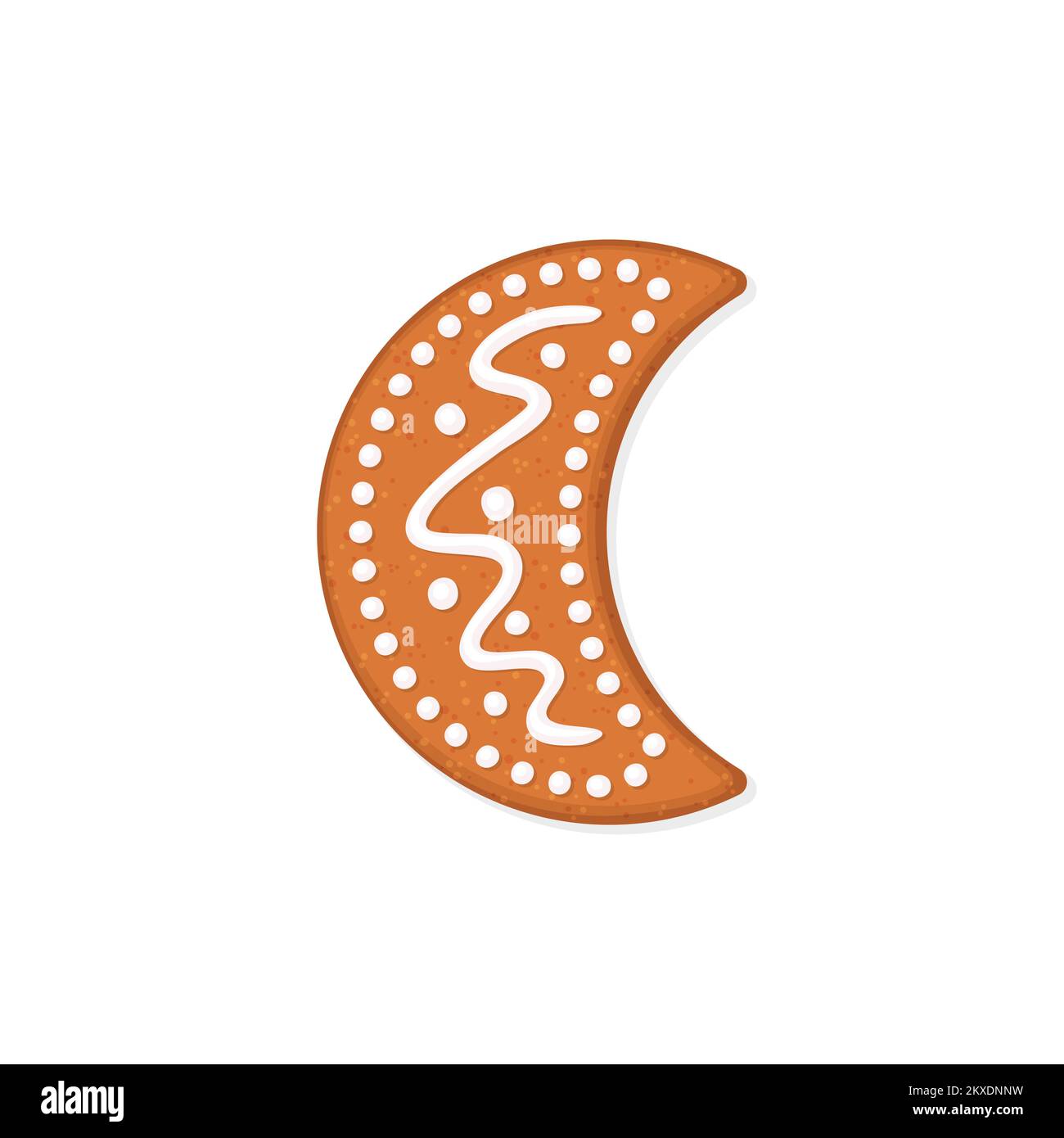 Christmas gingerbread cookie in shape of moon crescent. Flat vector ...