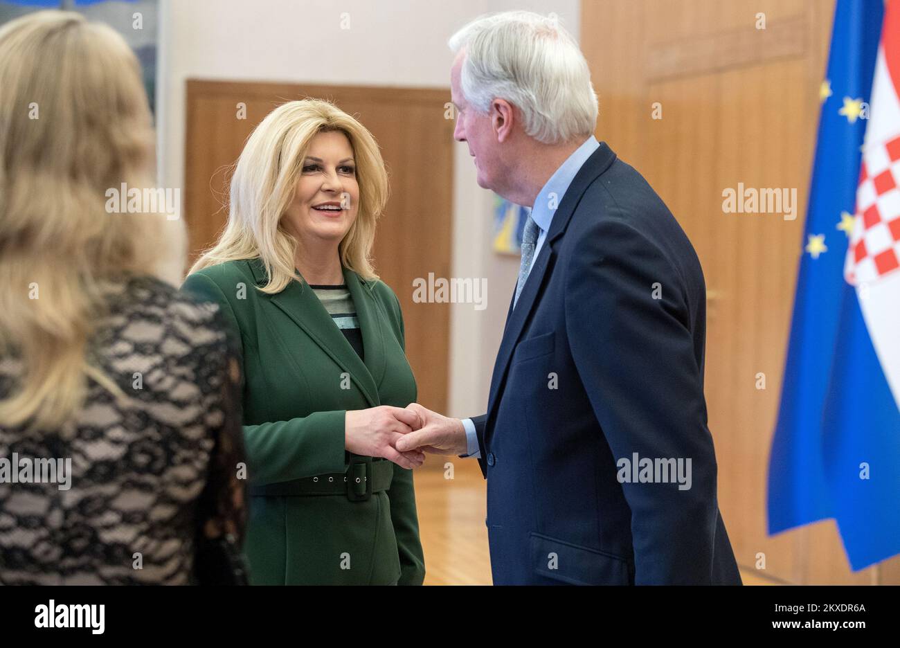 Croatia's President Kolinda Grabar-Kitarovic welcomes Michel Barnier EU ...